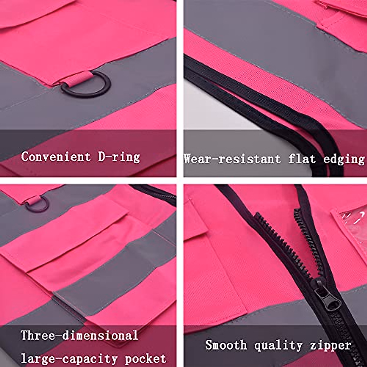 SHUWINXUN Pink Safety Vests 2 Pack High Visibility Reflective Vests with 5 Pockets Workwear Security Strip Construction Vest for Night Running Jogging Cycling Walking (Pink, L, l)