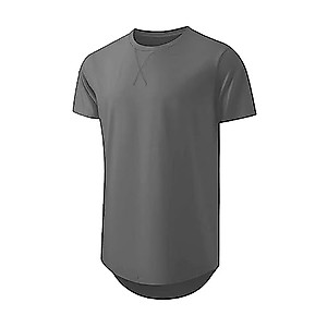 Men's 3 Pack Cotton Hipster Hip Hop Slim Fit Round Hemline Crewneck T-Shirt Black/Dark Grey/Khaki XX-Large