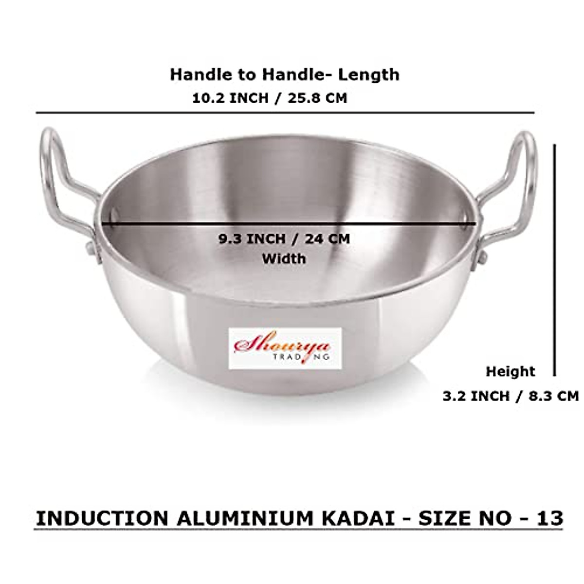 SLNDOKTG Aluminium Kadai,Size No-13,Big Kadai,Induction Base Kadai,Kadhai,Aluminium Kadai,Aluminum Indian Kadai,Frying Pan,Color-Silver
