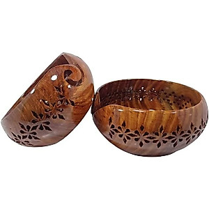 GURU JEE™ Handmade Wooden Yarn Bowl Wool Ball Holder Knitting Bowl Crochet Holder Gifts Showpiece (Natural_Brown_Jali_2) (1 Piece)