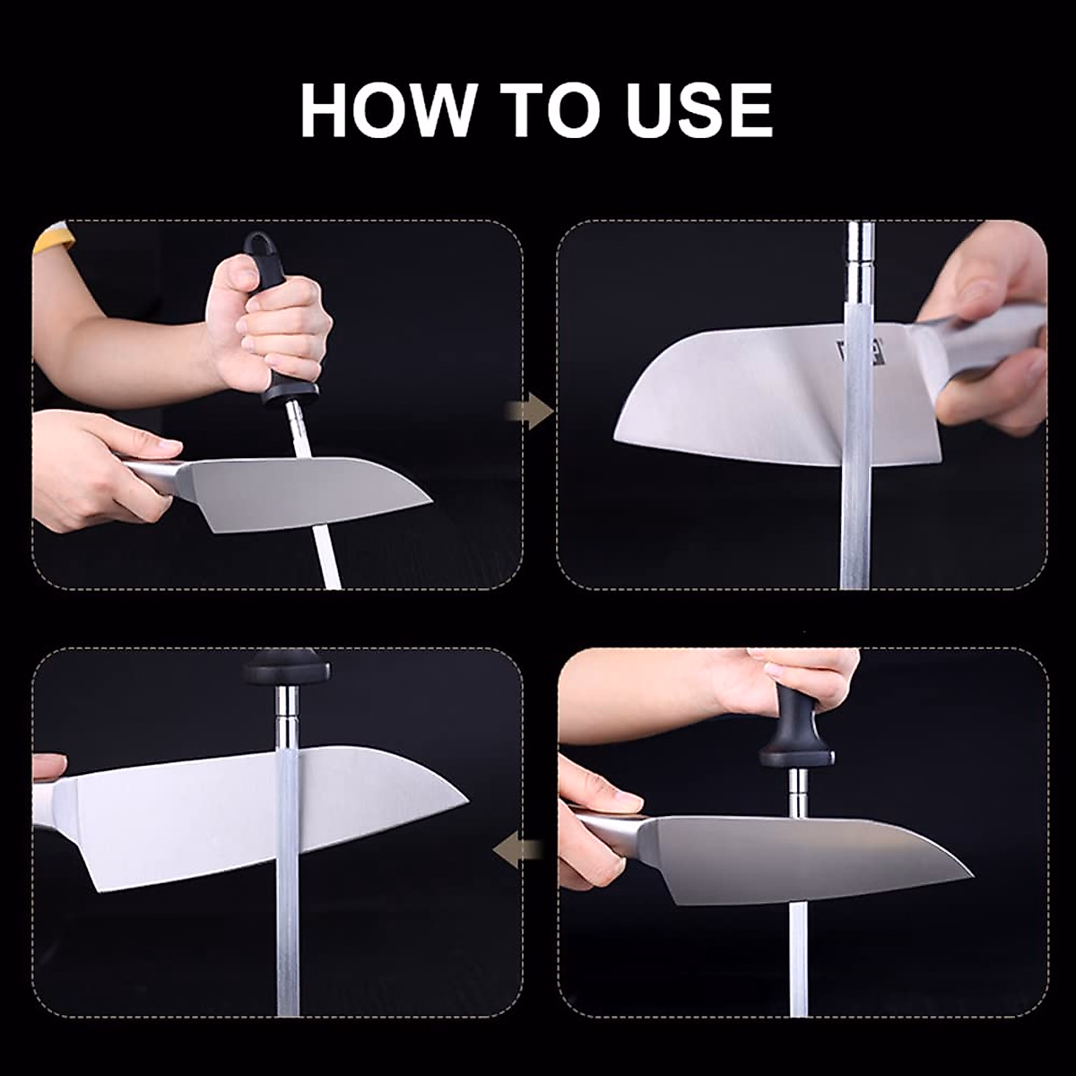 Bkinpid Knife Sharpening Rod Steel Professional Kitchen Sharpener 13 Inch Black