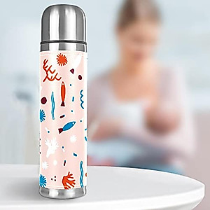 Cute Fish Coral Vacuum Insulated Stainless Steel Water Bottle, Double Walled Travel Thermos Coffee Mug 17 OZ for School Office