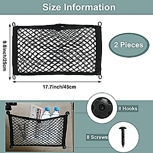 2PCS Small Cargo Net Pocket Storage Mesh Net Elastic Stretchable Automotive Cargo Nets Storage Pouch with 8 Mounting Screws and Hooks for Truck Car SUV RV Boats (17.7 x 9.8 Inches)