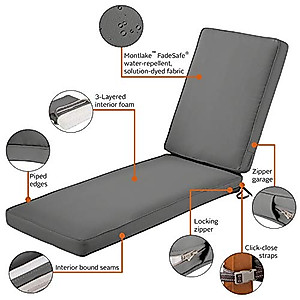 Classic Accessories Montlake Water-Resistant 74 x 23 x 3 Inch Outdoor Chaise Lounge Cushion, Patio Furniture Cushion, Light Charcoal, Outdoor Seat Cushions