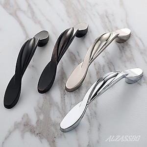 Alzassbg 10 Pack Brushed Satin Nickel Cabinet Pulls, 3 Inch(76mm) Hole Centers Arch Twisted Cabinet Handles Kichen Hardware for Cabinets and Drawer AL3027SN