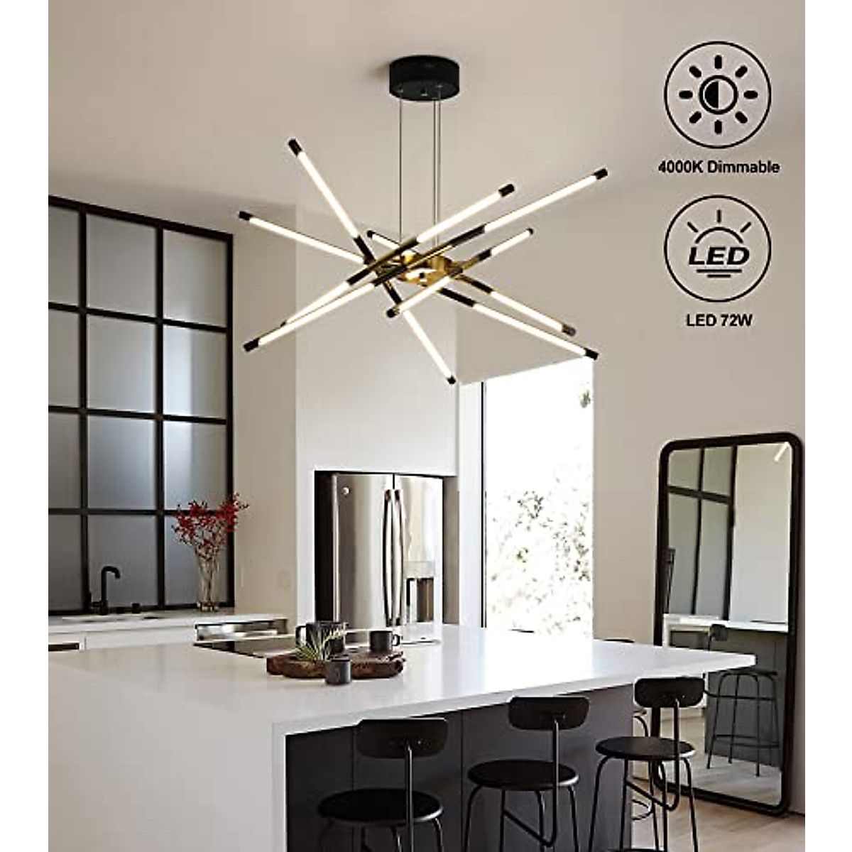 Q&S LED Modern Sputnik Chandelier,Black and Gold Mid-Century Dimmable Chandeliers with Remote for Dining Room Living Room 12 Lights