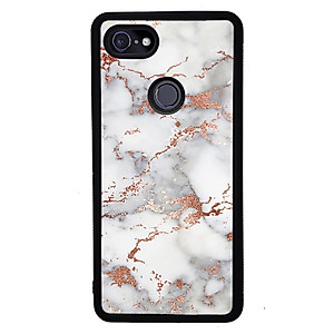 Rose Gold Marble Black Rubber Phone Case Compatible With Google Pixel 8 Pro, 8a, 8, 7, Pixel 7 Pro, 6a, Pixel 6 Pro, 6, Pixel 5, 4a 5G, 4a 4G, 4, 4 XL, 3a, 3a XL, 3, 3 XL, 2 XL, 2
