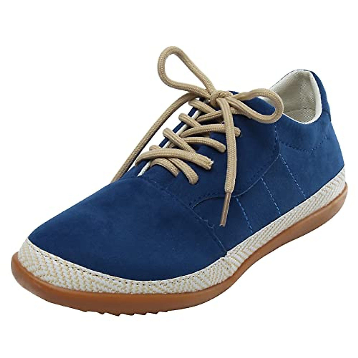 Women Sneakers Slip On Wide Single Up Women Shoes Lace Casual Suede Toe Breathable Comfortable Flat Summer Shoes (Blue, 6.5-7)