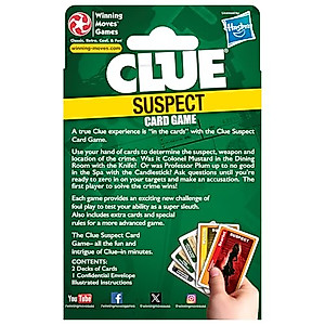 Clue Suspect Card Game - All The Fun of Clue - in Minutes!, Portable Card Game Edition of the Mystery Game Clue, for 3 to 4 Players, Ages 8+