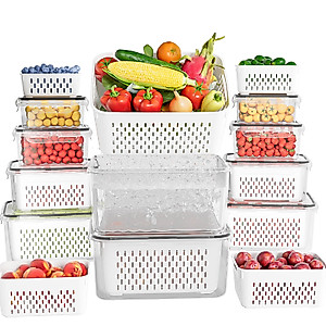 KEMETHY 10 Pack Fruit Storage Containers for Fridge with Removable Colanders - Food Storage Containers with Lids, BPA-Free Produce Containers Keep Fruits, Vegetables, Berry, Meat Fresh Longer