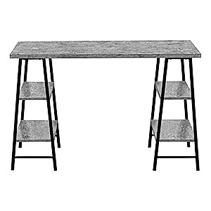 Monarch Specialties 7526 Computer Desk, Home Office, Laptop, Storage Shelves, 48" L, Work, Metal, Laminate, Black, Contemporary, Modern Desk-48 L Grey Stone-Look, 47.25" L x 23.75" W x 30" H