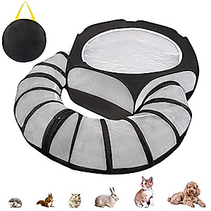 Small Animal Playpen with Toy Tunnel, Waterproof Pet Playpen Guinea Pig Cage Rabbit Cage Breathable Tent Yard Fence with Top Cover Cat Outdoor Enclosure Bunny Cage Indoor for Hamster, Ferret, Hedgehog