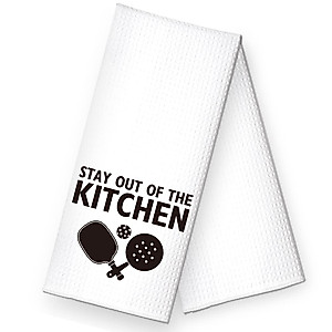 RZHV Stay Out of The Kitchen Kitchen Towel, Funny Pickleball Dish Towel Gift for Women Sisters Friends Mom Aunty Hostess Pickleball Lover, Housewarming New Home
