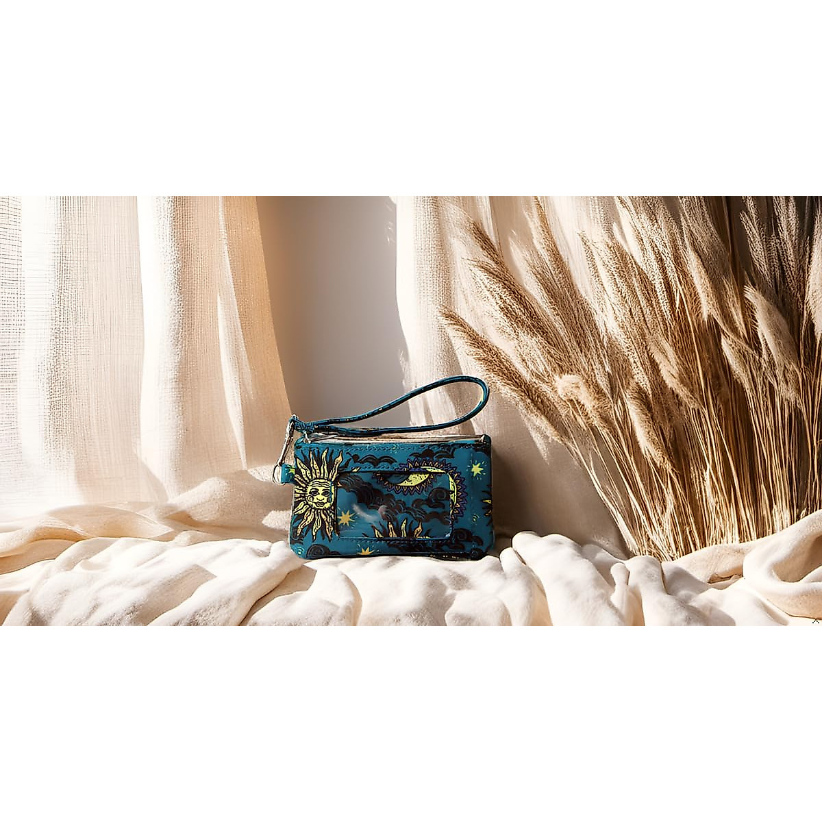 surfer id case wallet for women for lanyards, Zip Driver Licence Holder((Sun Moon)