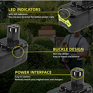 ARyee 2Pack 6000Ah 18V P108 P109 Replacement Battery for Ryobi 18V Cordless Power Tools Lithium-Ion Battery for Ryobi One+ P104 P105 P102 P103 P107
