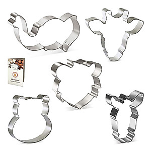 Foose Cookie Cutters 5 Piece Jungle Animal Faces Circus Elephant, Giraffe, Hippo, Lion, Zebra, USA