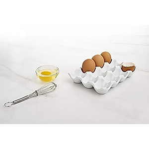 HIC Kitchen Egg Crate, Fine White Porcelain, Holds 1 Dozen Eggs