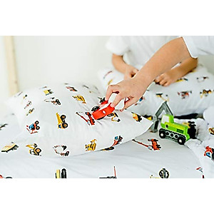 100% Cotton Toddler Pillowcase by ADDISON BELLE - Fits Both 13"x18" and 14"x19" Pillows - Soft, Durable & Breathable (Construction Trucks)