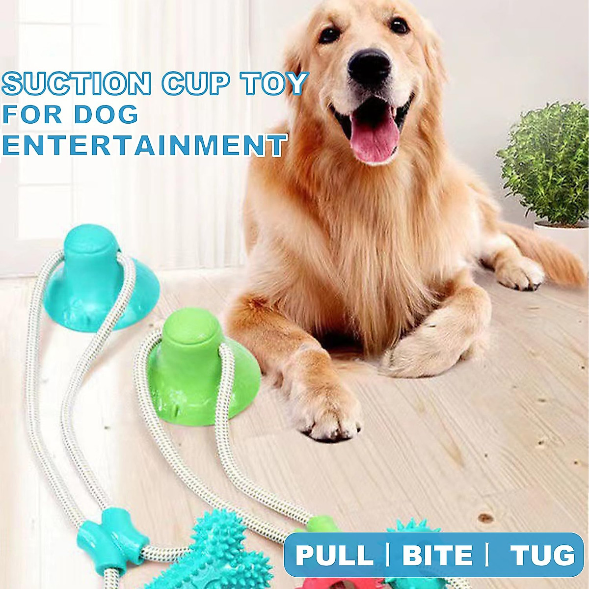 Dog Chew Suction Cup Tug of War Toy, Interactive Dog Toy, Puppy Teething Chew Toys, Dog Chew Toy, Boredom Chews Bone (Blue Upgrade)