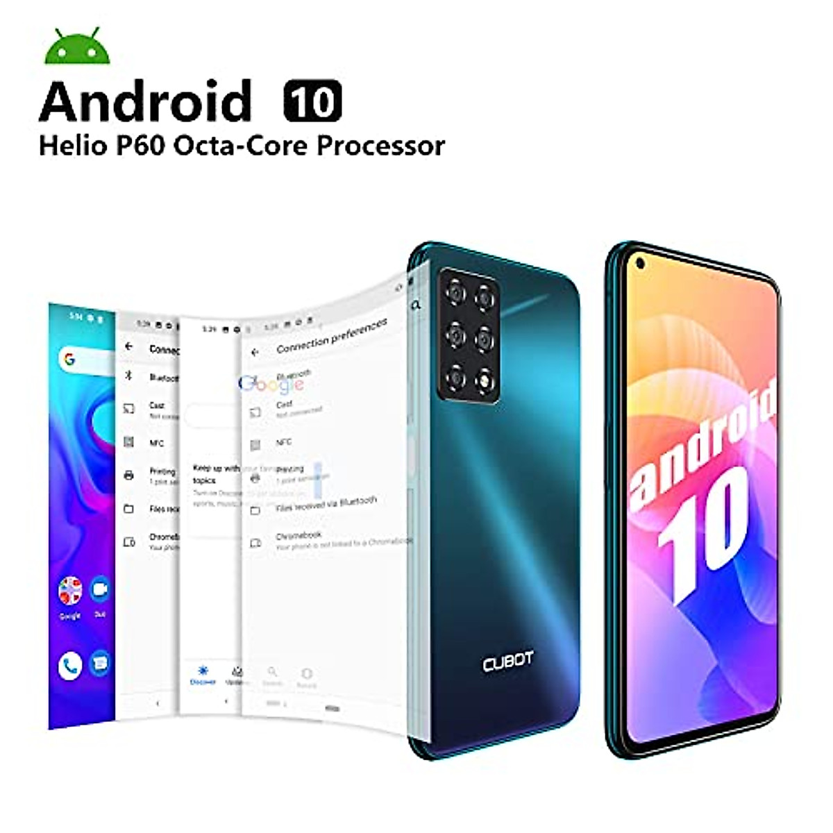 CUBOT Unlocked Phone, X30 8GB+128GB Unlocked Cell Phone, 6.4" Screen Android Phone, 48MP Camera, 4G Dual SIM Phone, 4200mAh Battery, AT&T, GSM, T-Mobile, US Version, Gradient Green