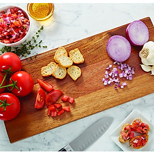 Sabatier Prep and Serve Cutting Board, Reversible Charcuterie Serving Platter for Cheese, Meat and Appetizers- Perfect Dinner Party Board, 8-inch x 18-inch, Acacia and White Stone