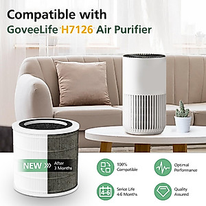 2 Pack H7126 Replacement Filter for GoveeLife H7126 Mini Air Purifier, 3-in-1 H13 True HEPA Air Filter for H7126 Air Purifier Filter for Dust, Pollen, Replace Part #H7126-RF