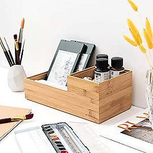 Navaris Bamboo Storage Boxes - Set of 2 Wood Stackable Box Organizers for Bedroom, Kitchen, Bathroom, Living Room, Makeup, Jewelry, Accessories