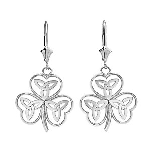 Fine 925 Sterling Silver Irish Shamrock Earrings with Celtic Trinity Knot