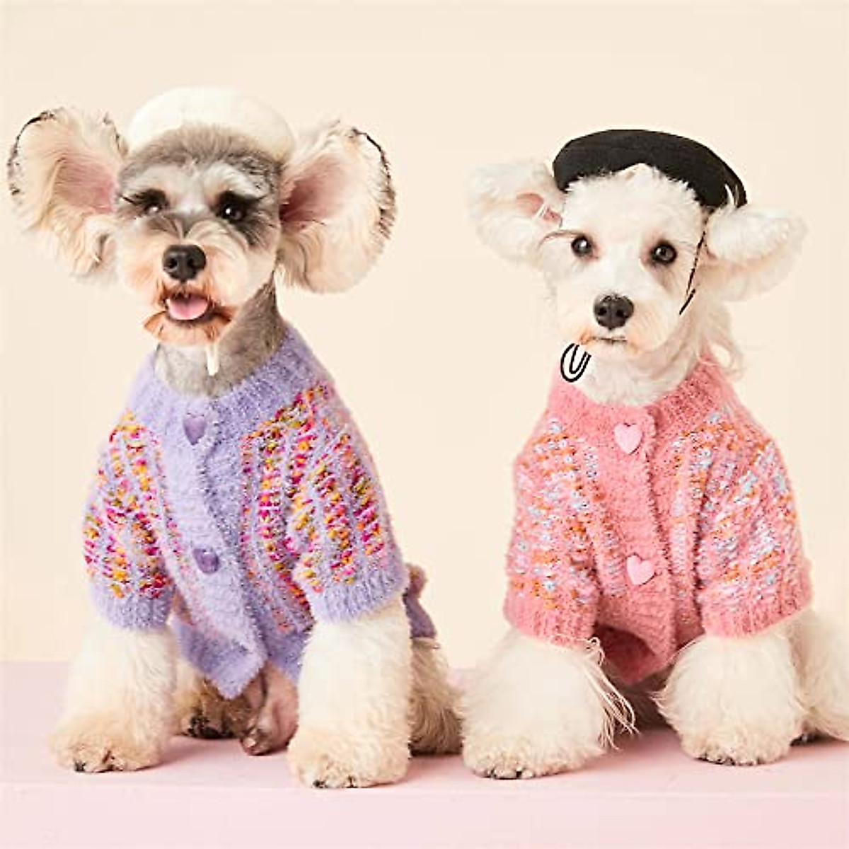 Pet Sweater Cardigan Cute Heart Shape Buckles Sweater for Small Dog Cat Soft Jacket Puppy Colorful Knitwear Clothes (S,Purple)
