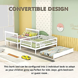 CITYLIGHT Full Over Full Bunk Bed for Adults Kids Teens, Full Over Full Bunk Beds with Trundle,Detachable Wood Full Bunk Bed with Staircase and Bookcase,White