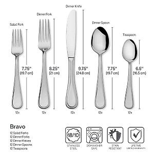 Mikasa Bravo 65-Piece Stainless Steel Flatware Set, Service for 12