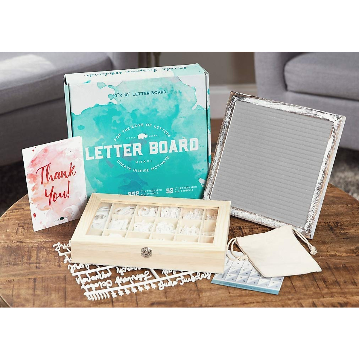 Letter Board 10x10 Rustic Gray | +690 PRE-Cut Letters +Stand +Upgraded Wooden Sorting Tray | Farmhouse Felt Letterboard with Cursive Words, Letter Boards, Word Board, Message Board, Changeable Sign