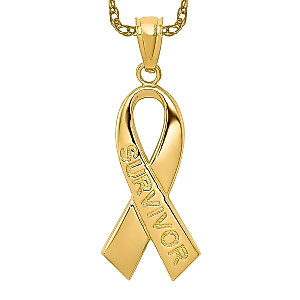 IceCarats 14K Yellow Gold Survivor Ribbon Necklace Charm Pendant 26mm Only