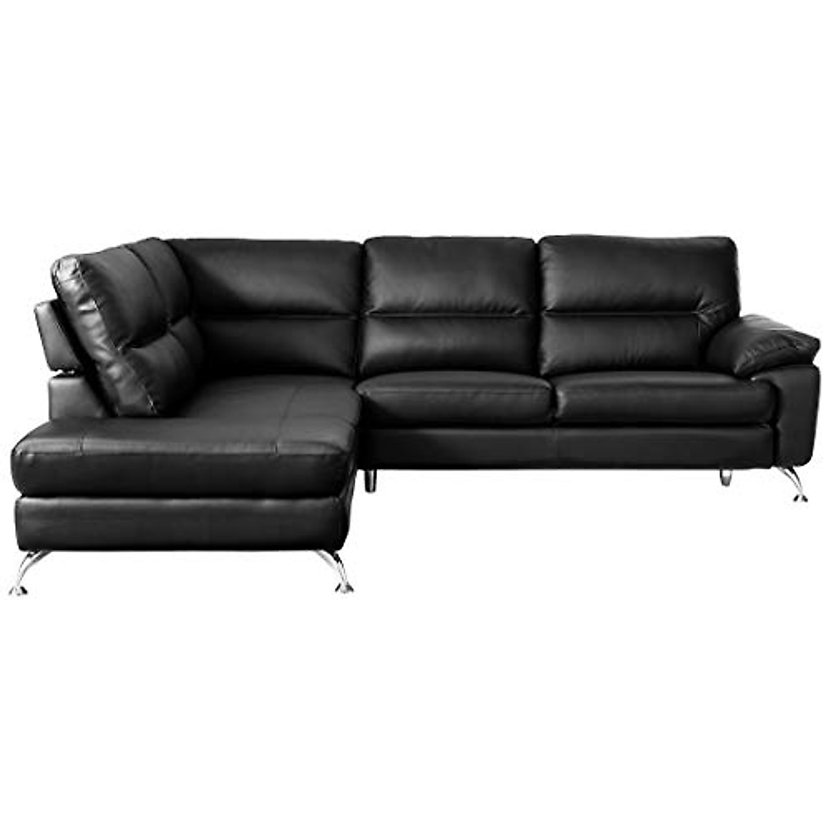 Cortesi Home Boston Leather Sectional Sofa with Left Chaise Lounge, Black