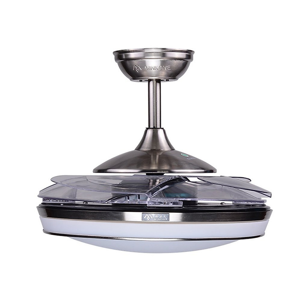 Fandian 44" Modern Ceiling Fan with Lights Remote Control Chandelier Fixture, 3 Lighting Changes Retractable Fandelier for Living Room Bedroom, Brush Chrome with Silent Motor