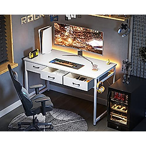 ODK 48 Inch Computer Desk with 3 Fabric Drawers, Home Office Desks with Storage, Modern Work Desk for Bedroom, Writing Study Table, White