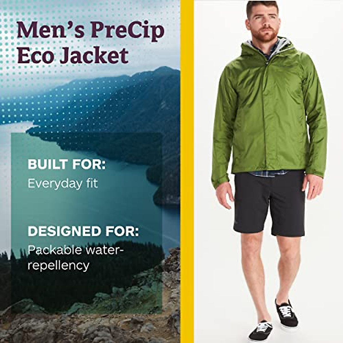 MARMOT Men's Precip Eco Jacket | Lightweight, Waterproof Jacket for Men, Ideal for Hiking, Jogging, and Camping, 100% Recycled, Nori, Large