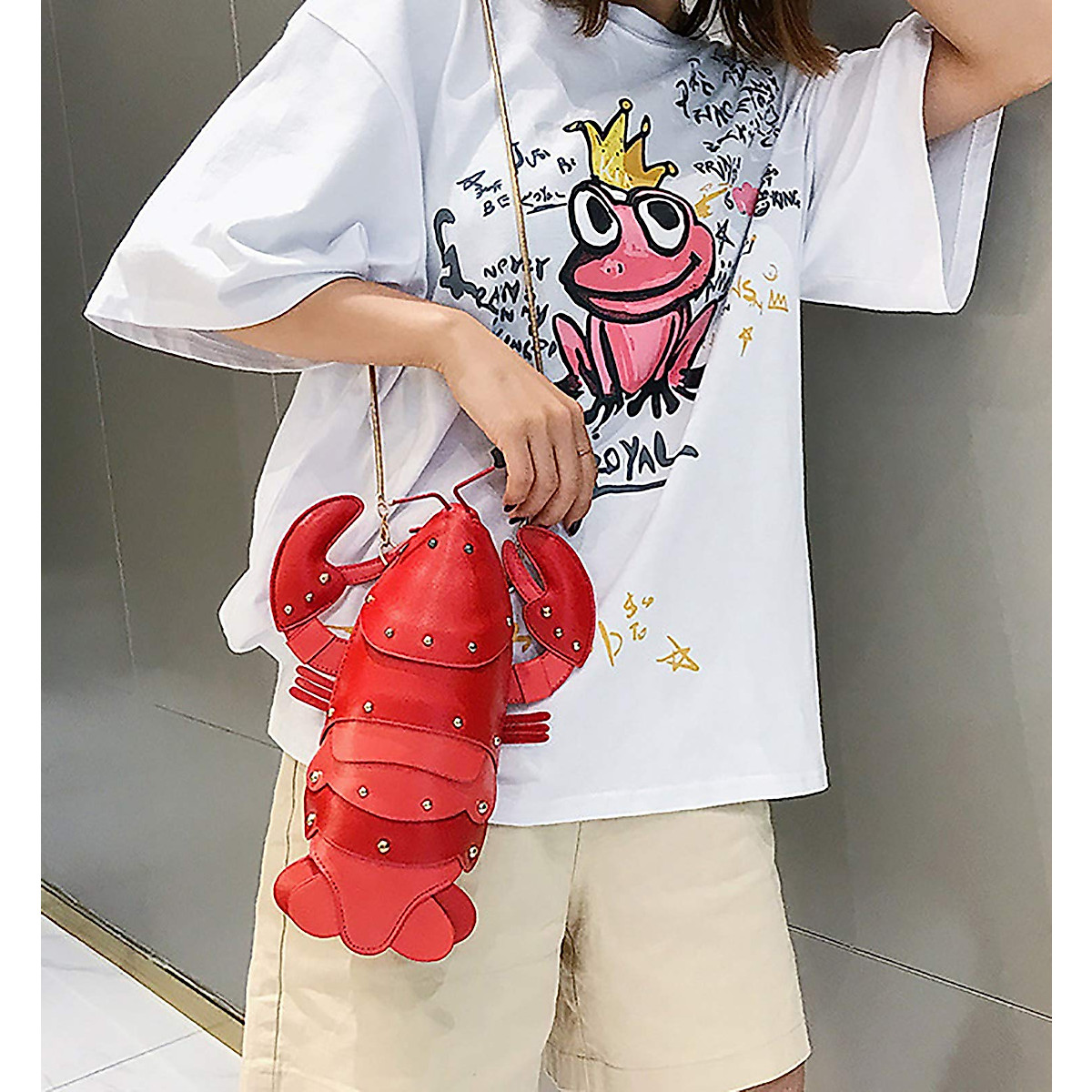QZUnique Crayfish Shape Handbag Novelty Animal Shaped Purse Crossbody Bag Detachable Shoulder Bag for Women Girl