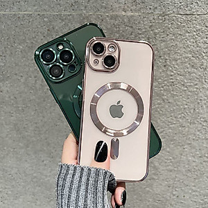 ZIYE Magnetic Case for iPhone 13 Pro Max Case [Compatible with MagSafe] Camera Lens Protector Plating Luxury Cover for Women Men Clear Soft TPU Shockproof Protective Phone Case - Green