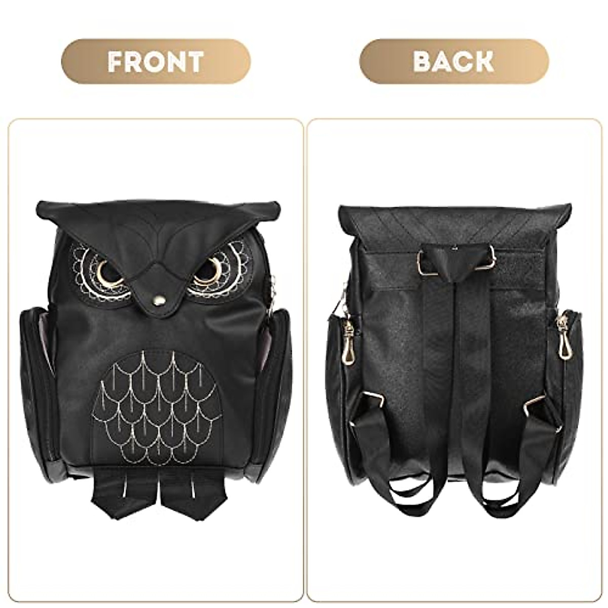 PRETYZOOM Owl Shaped Backpack Goth Purse PU Leather Backpack Fashionable Women Backpack Travel School Backpack Casual Backpack Owl Gifts for Women Gothic Purse School Backpacks for Teenagers