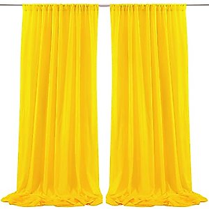 Wish Care 10ft x 10ft Yellow Backdrop Curtain Drapes, Wrinkle-Free Sheer Chiffon Fabric Backdrop Panels for Wedding Arch Party Ceremony Stage Decoration