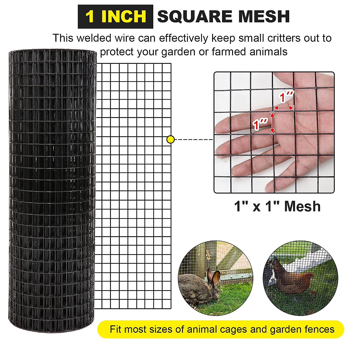 24'' x100' 1inch Hardware Cloth16 Gauge Black Vinyl Coated Welded Fence Mesh for Home and Garden Fence and Home Improvement Project (24'' x 100')