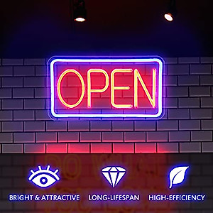 Open Signs for Business,Neon Open Sign Led,16.5"x 9",with Open/Closed Bussiness Hour Sign Set,Light for Bar Coffee Salon Store Window,12V/2A Adapter with ON/OFF Switch (Blue/Red Horizontal)