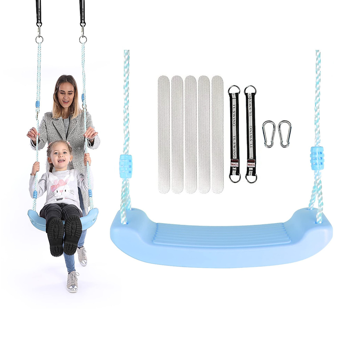 Plastic Swing Seat with Rope, Kids Tree Swings for Swing Set, Great for Backyard,Outdoor,Indoor,Playground,Sky Blue for Boy