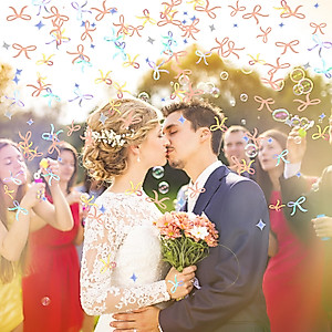 Bow Confetti, 200pcs Pink Rainbow Star Confetti Tying the Knot Bachelorette Party Decor Table Ribbon Confetti Engagement Party Decorations Bridal Shower Supplies