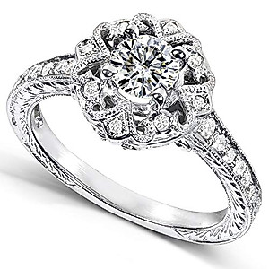 Kobelli Moissanite (GH) and Diamond Floral Antique Style Engagement Ring 2/3 CTW 14k White Gold, 10