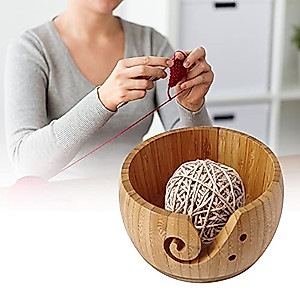 Alapaste Wooden Yarn Bowl Holder with Bamboo Handle Crochet Hook,6 Inch Wool Storage Handmade Crochet Kit Organizer Knitting Yarn Holder with Hole DIY Crafting Supplies,A1