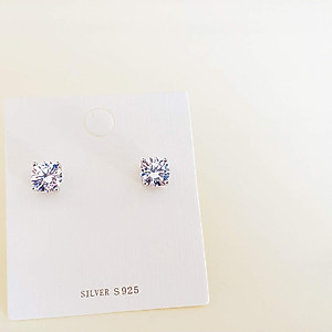 925 Sterling Silver Stud Earrings, 5mm Round Clear Cubic Zirconia Studs Earrings for Women Men