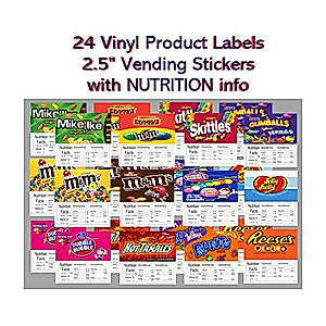 2.5" Candy Vending Machine Nutrition Labels Stickers (24 Pack)
