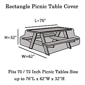 StorMaster Outdoor Picnic Table Cover Waterproof Heavy Duty 70 72 Inch Patio Picnic Kitchen Table Bench Seat Cover Winter, Black